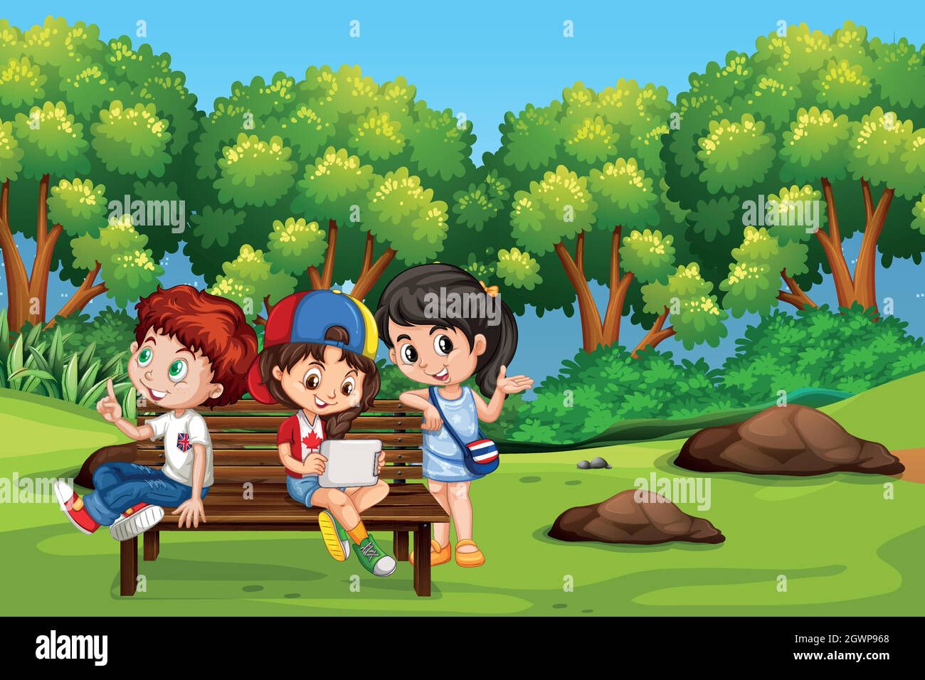 Children reading park bench Stock Vector Images - Alamy