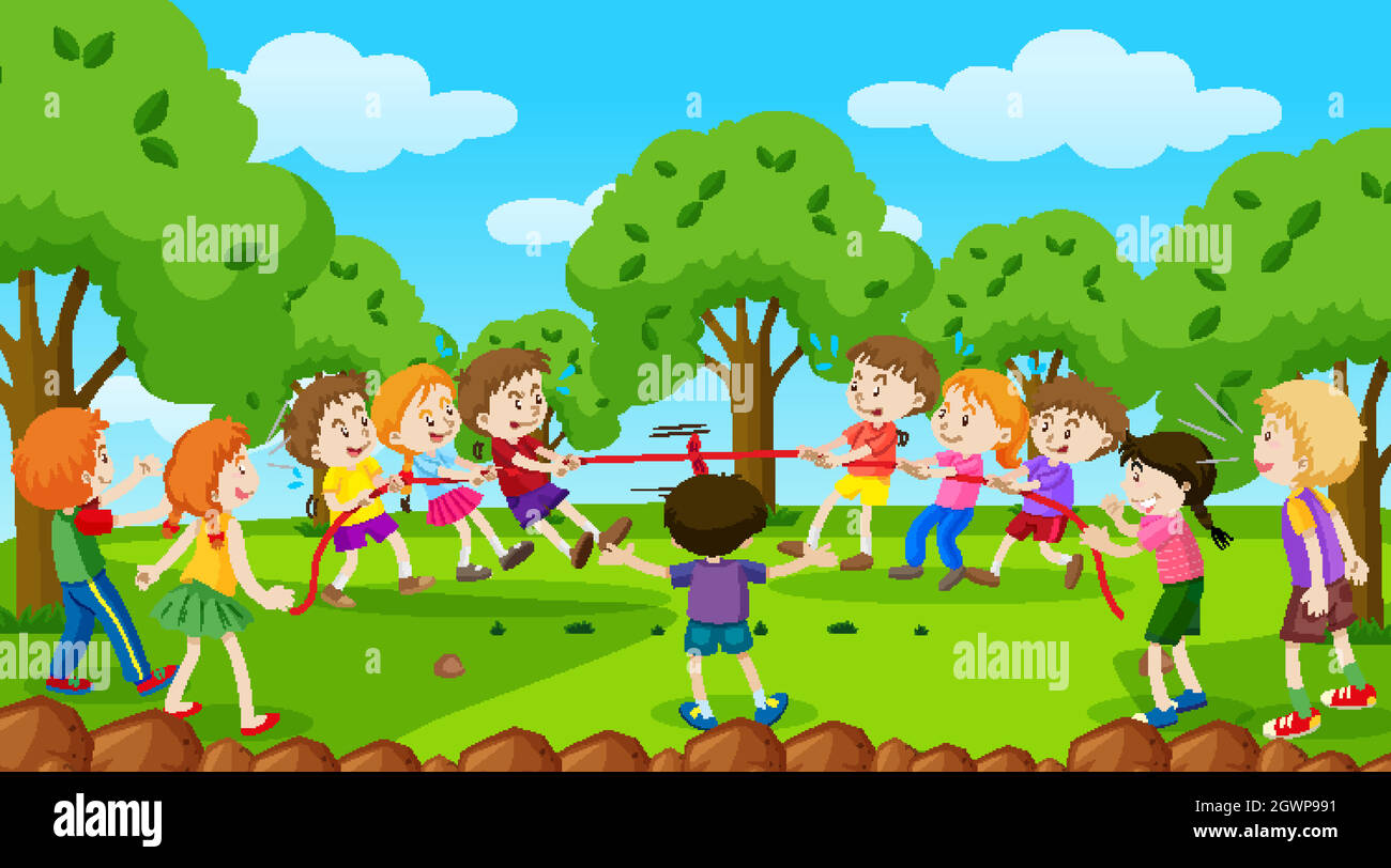 Active kids playing in outdoor scene Stock Vector Image & Art - Alamy