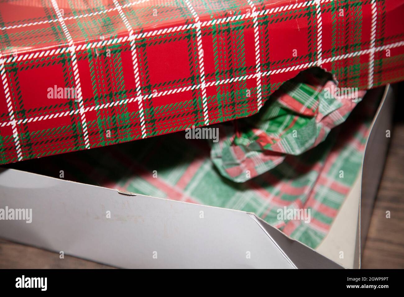 Open red, green, and white striped gift box Stock Photo - Alamy