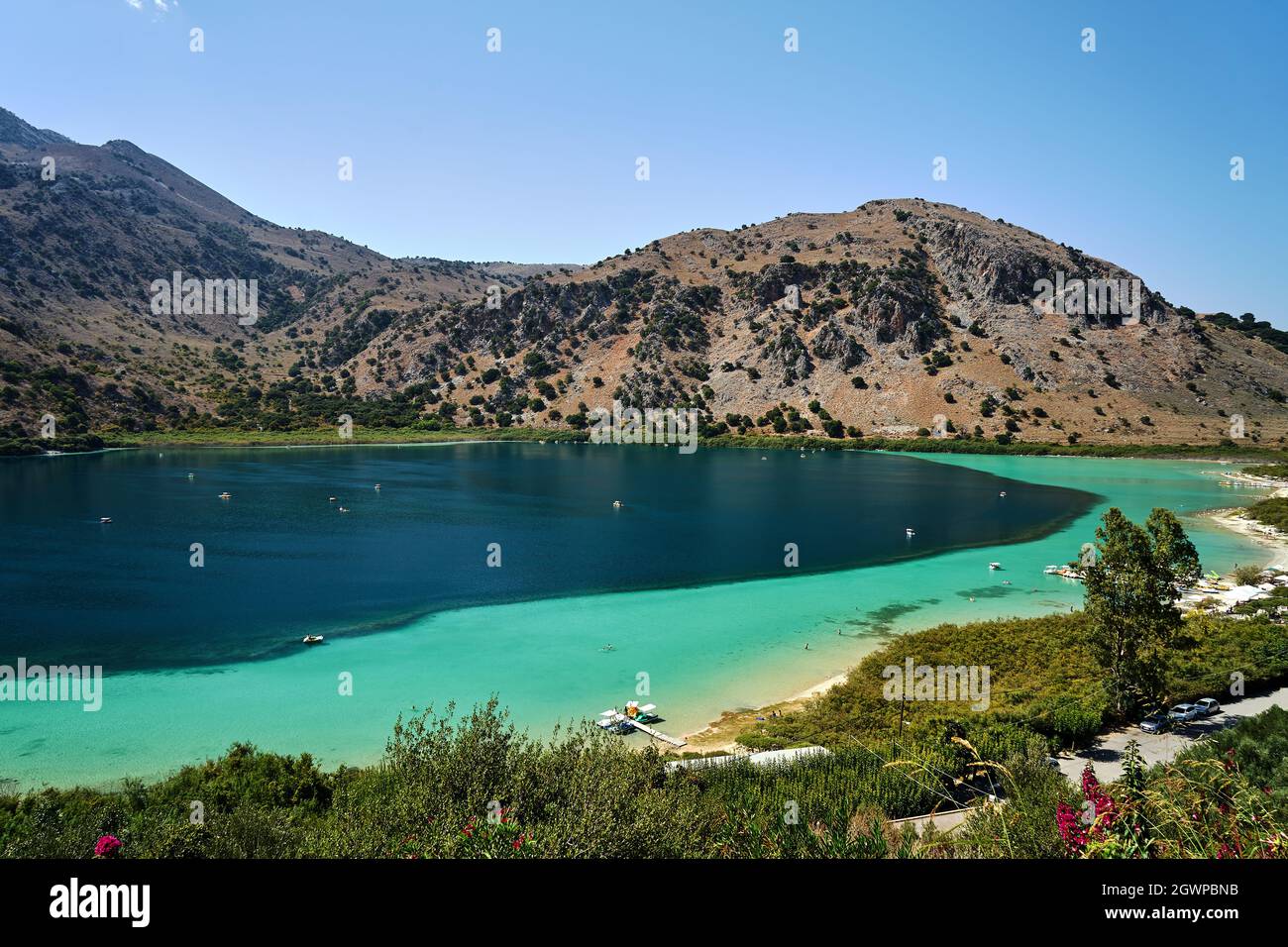 Natural freshwater Kourna Lake on the island of Crete, Greece Stock ...
