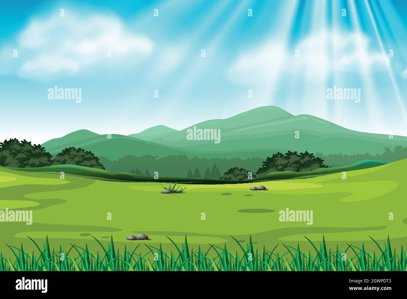 Background scene with green field Stock Vector Image & Art - Alamy