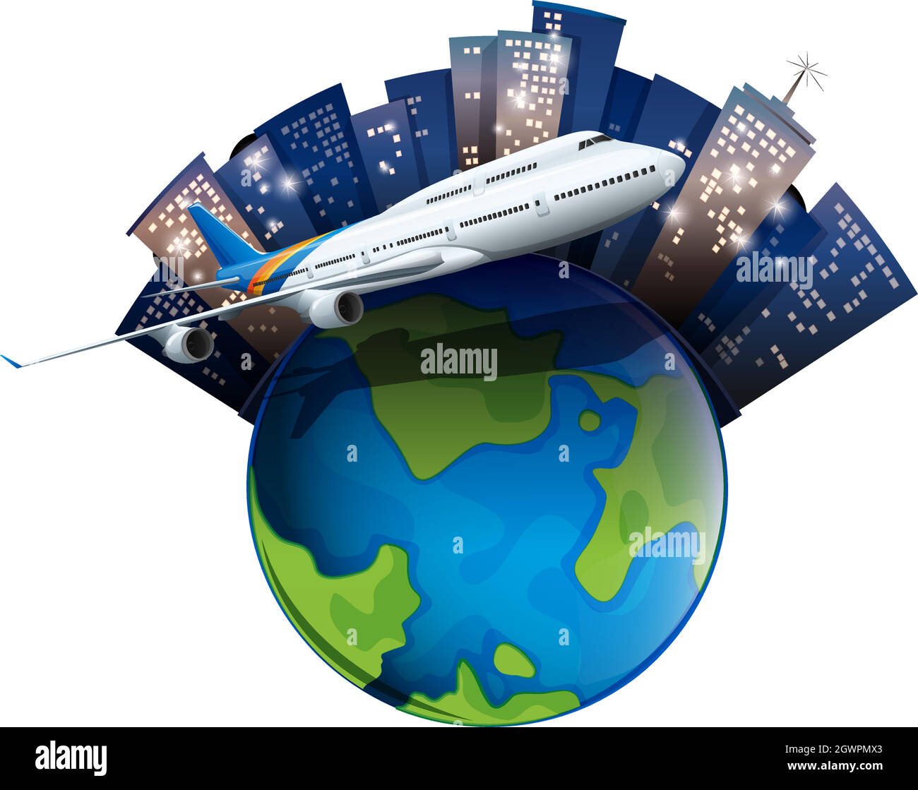 Airplane flying around globe hi-res stock photography and images - Alamy