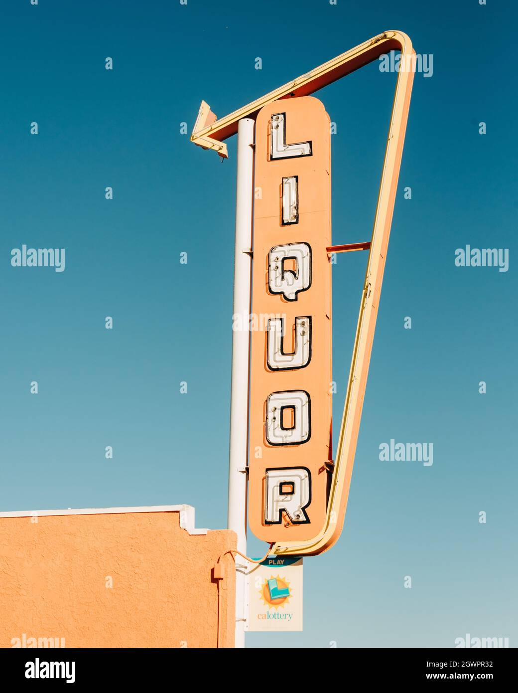 Vintage liquor store neon sign in Needles, California on Route 66 Stock ...
