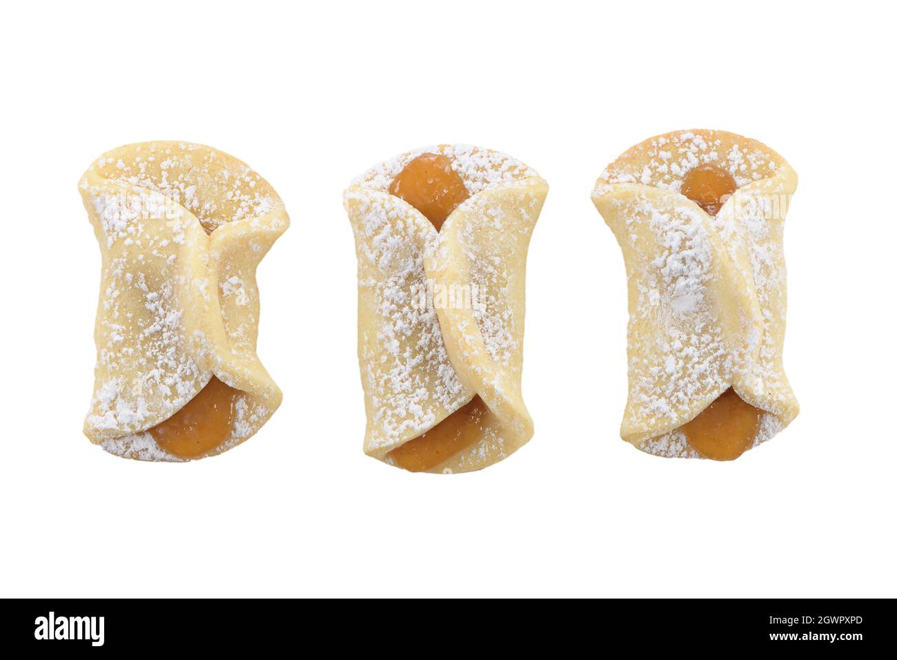 Homemade marmalade jam filled biscuits close up isolated on white ...