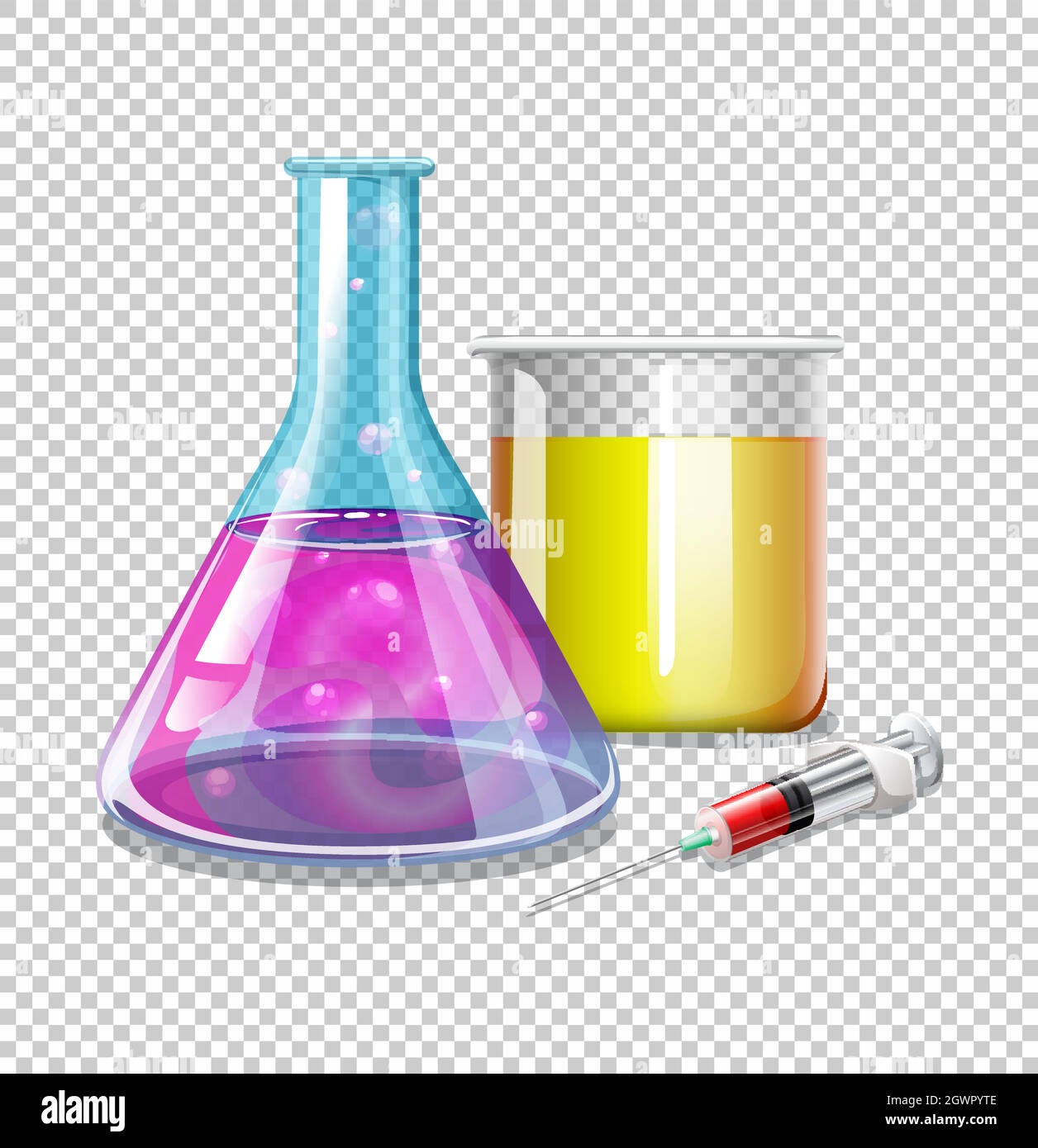 Beakers and syringe with liquid inside Stock Vector Image & Art - Alamy