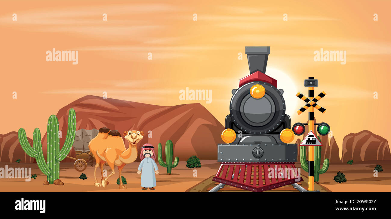 Desert scene with train and camel Stock Vector Image & Art - Alamy