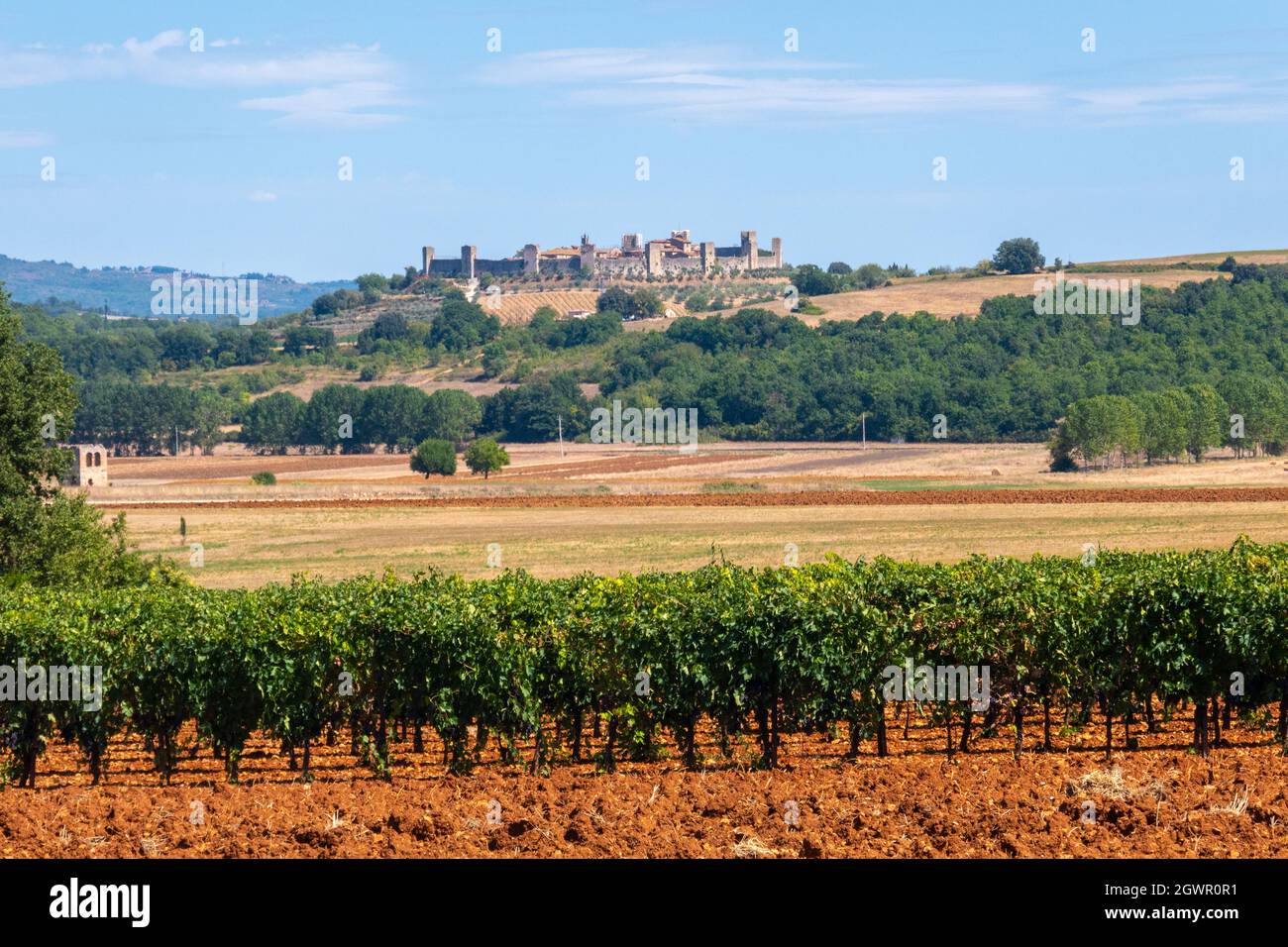 Little medieval town Monteriggioni skyline in Tuscany, Italy Stock ...