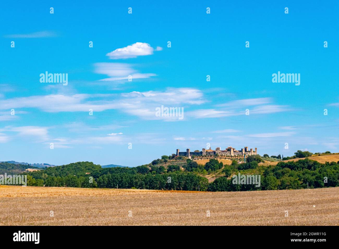 Little medieval town Monteriggioni skyline in Tuscany, Italy Stock ...