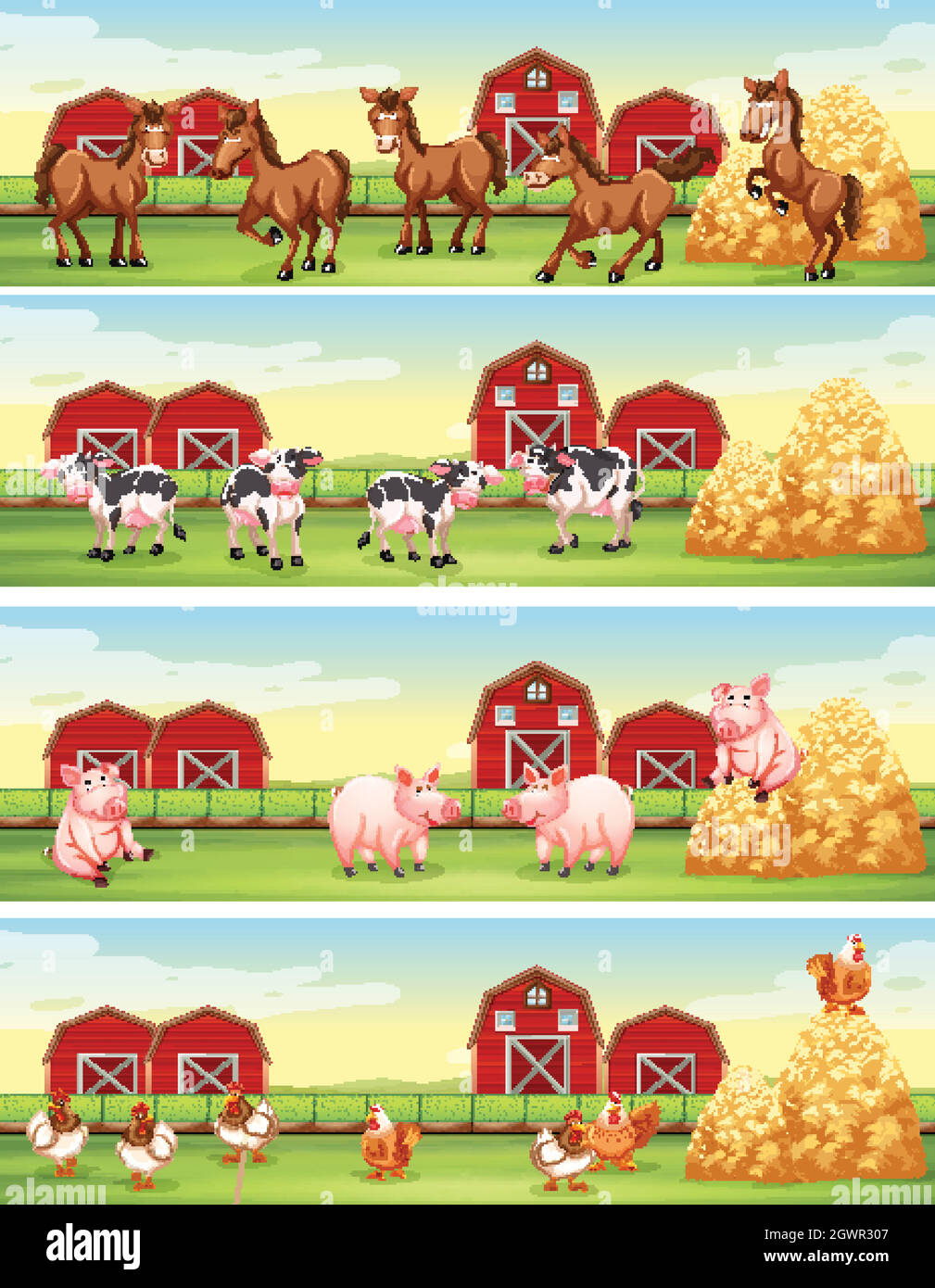 Four scenes of farm animals in the farm Stock Vector Image & Art - Alamy