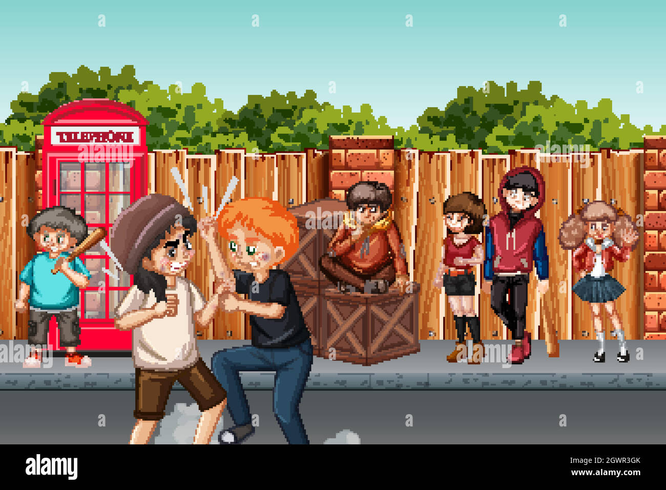 Domestic violence scene with people fighting on the street Stock Vector ...
