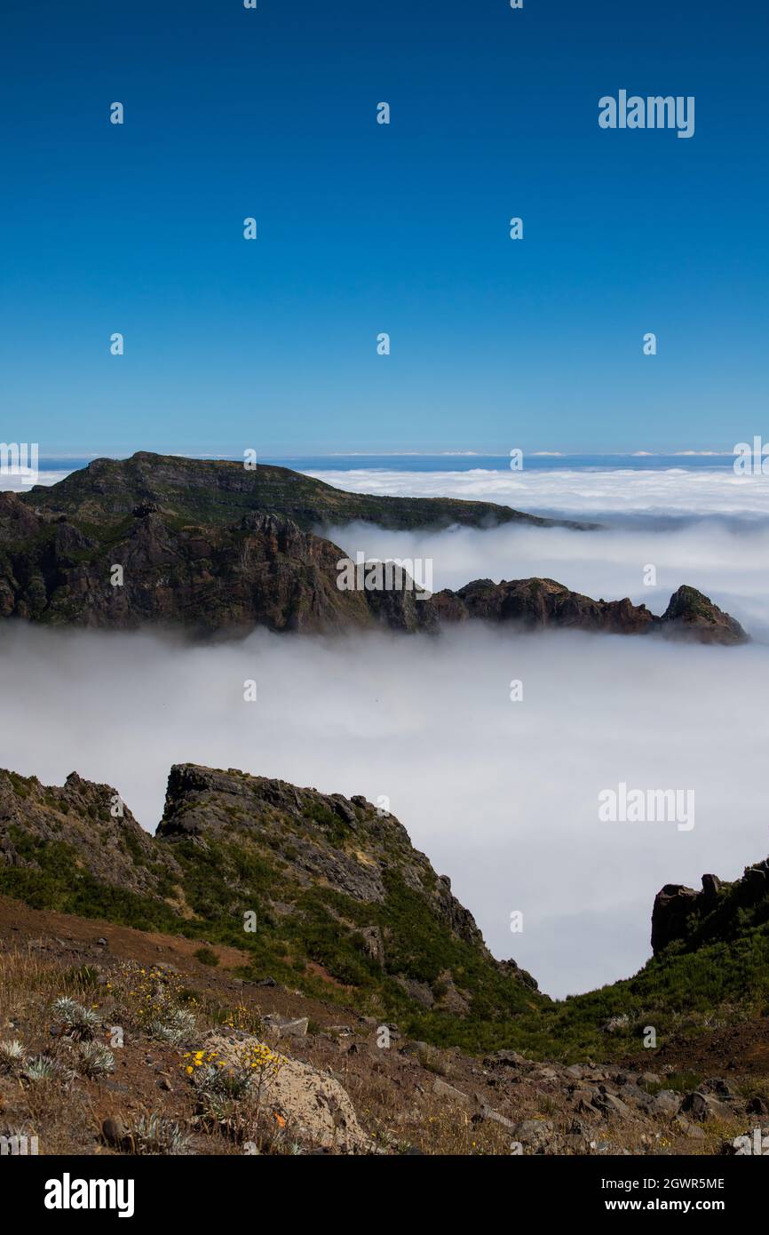 Huge mountains and hills above clouds in Pico do Arieiro at Madeira ...