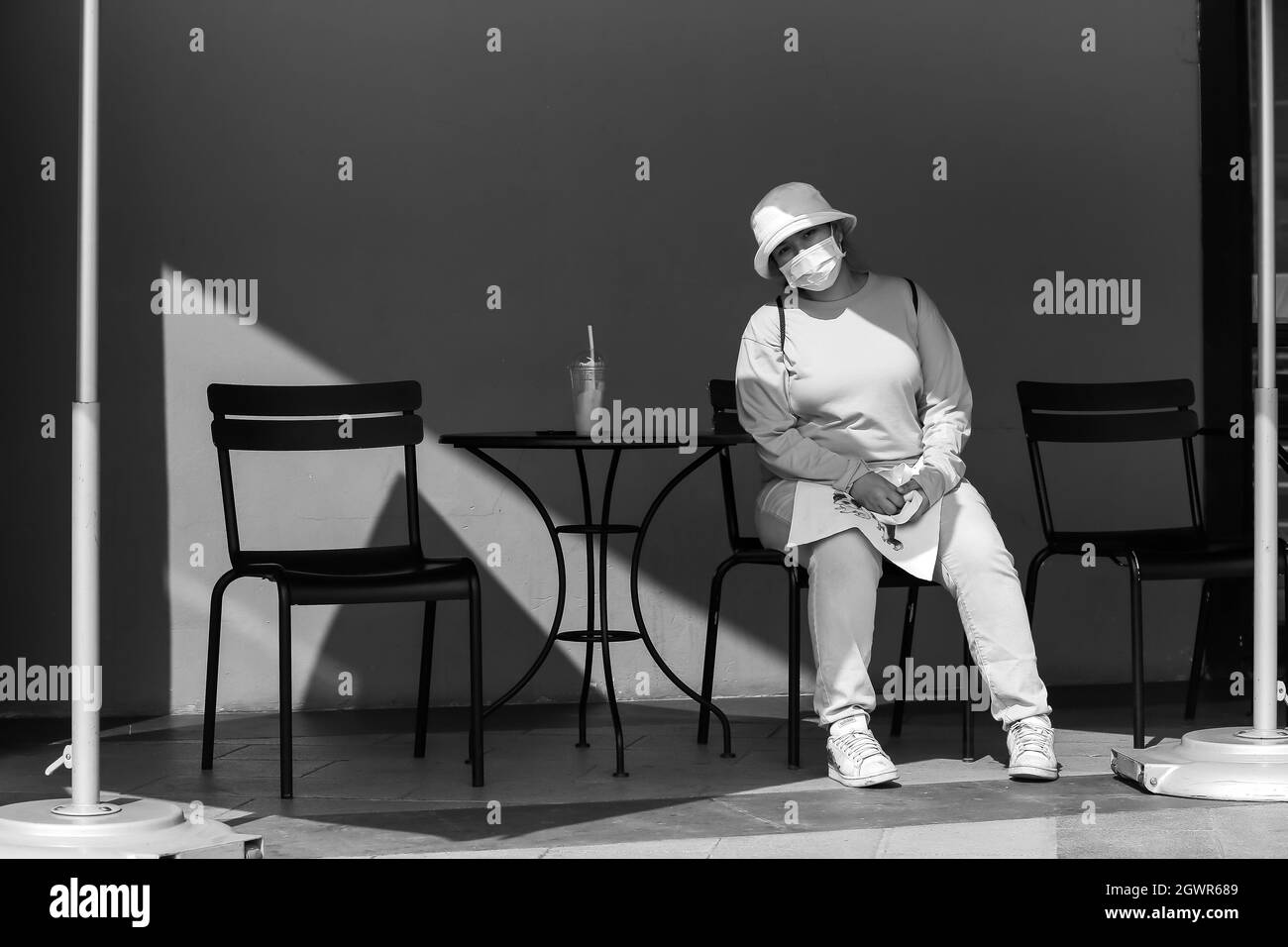 One table and one chair not animals Black and White Stock Photos ...