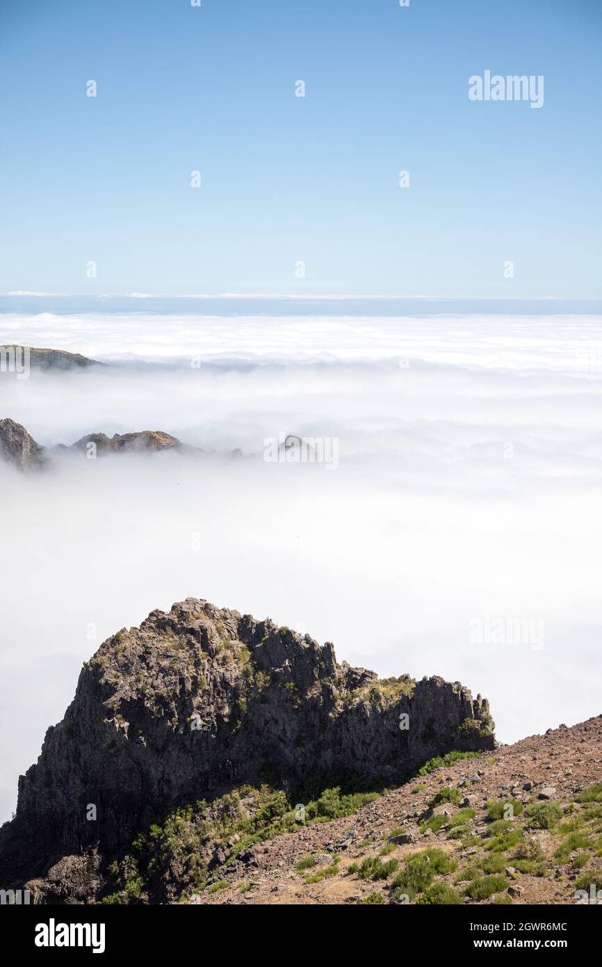 Huge mountains and hills above clouds in Pico do Arieiro at Madeira ...