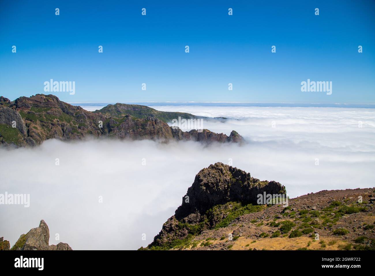 Huge mountains and hills above clouds in Pico do Arieiro at Madeira ...