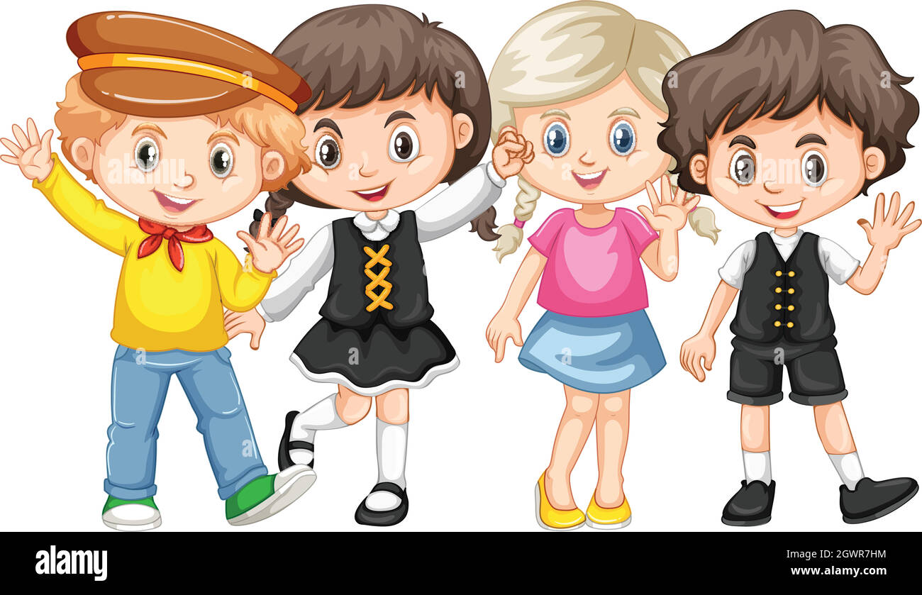 Four kids waving hands Stock Vector Image & Art - Alamy