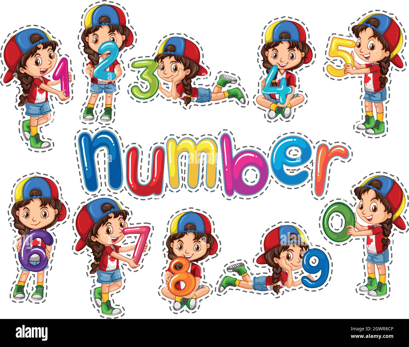 Sticker set with girl and numbers Stock Vector Image & Art - Alamy