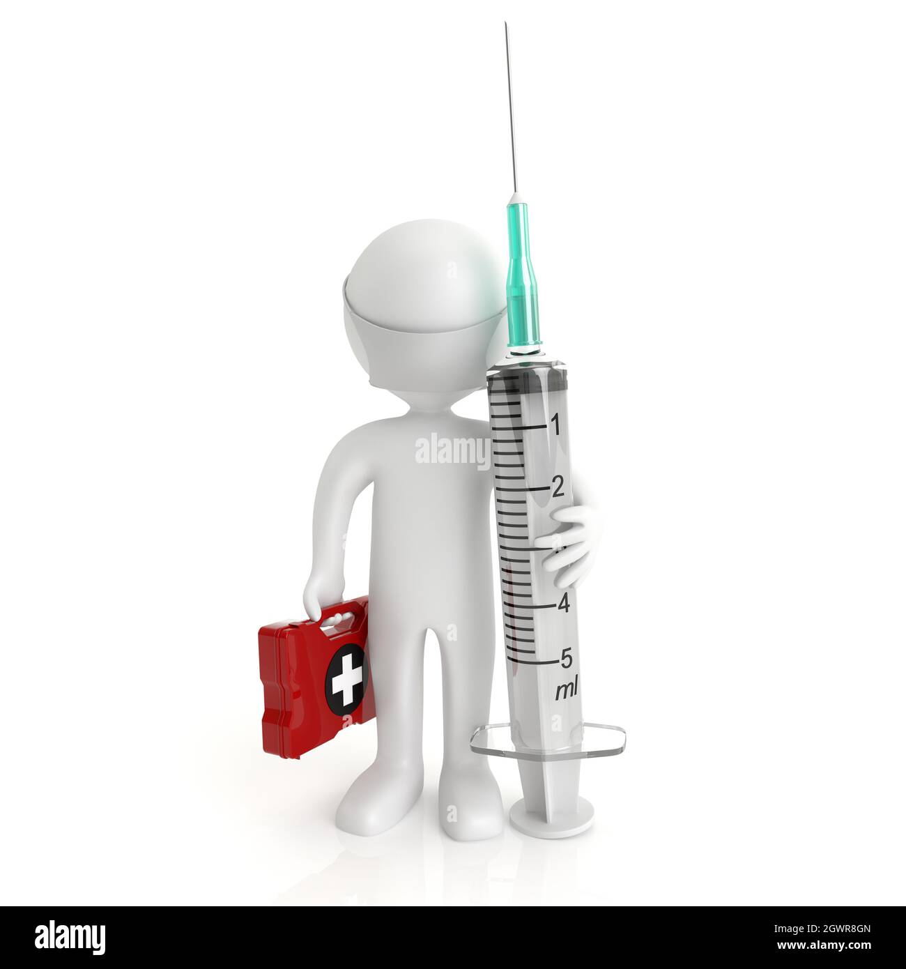 3d white person with a medical syringe, isolated white background ...