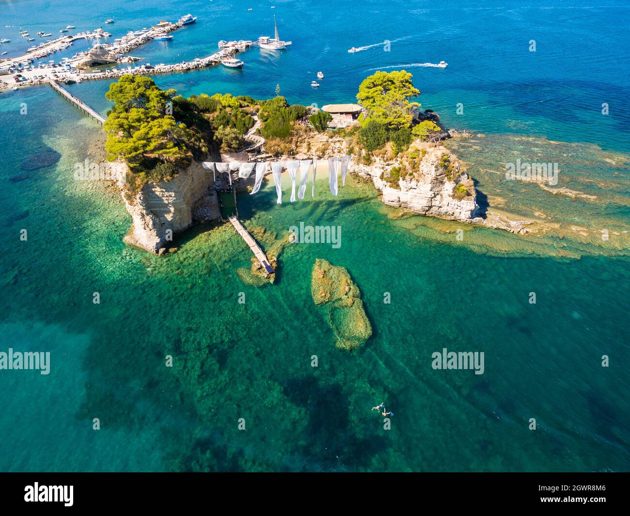 Aerial View Of Harbor At Sea Stock Photo - Alamy