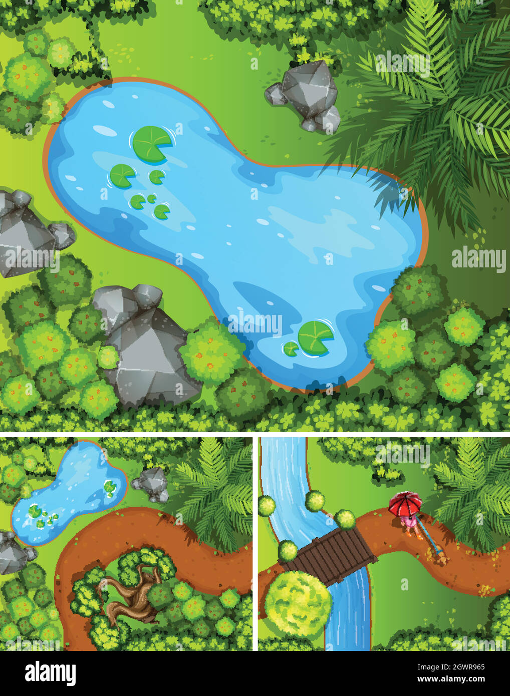 Three park scenes with ponds and trees Stock Vector Image & Art - Alamy