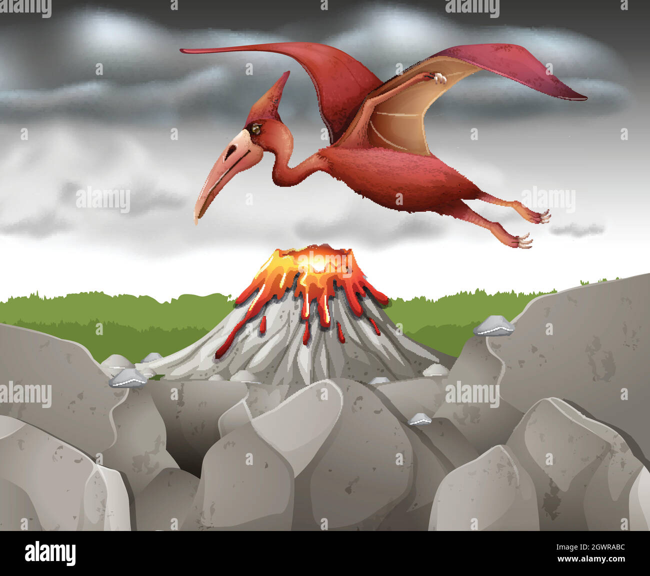 Dinosaur flying over the volcano Stock Vector Image & Art - Alamy