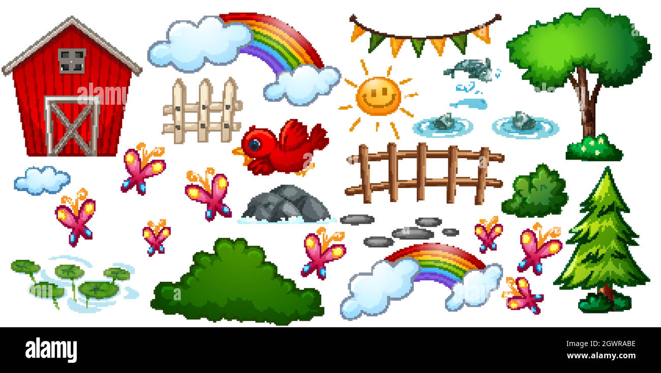 Set of farm objects and elements isolated on white background Stock ...