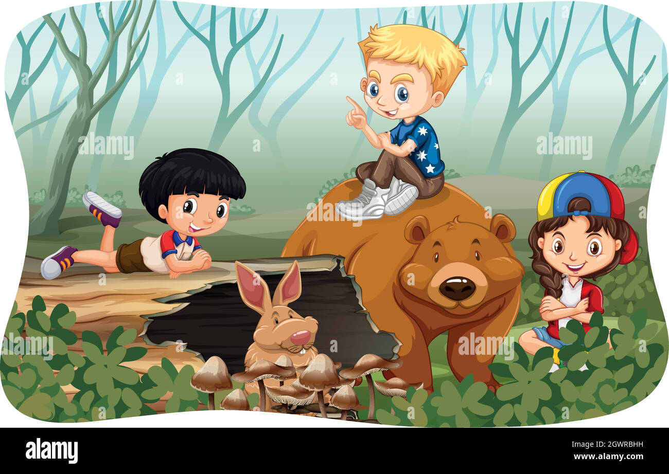 Children and wild animals in jungle Stock Vector Image & Art - Alamy