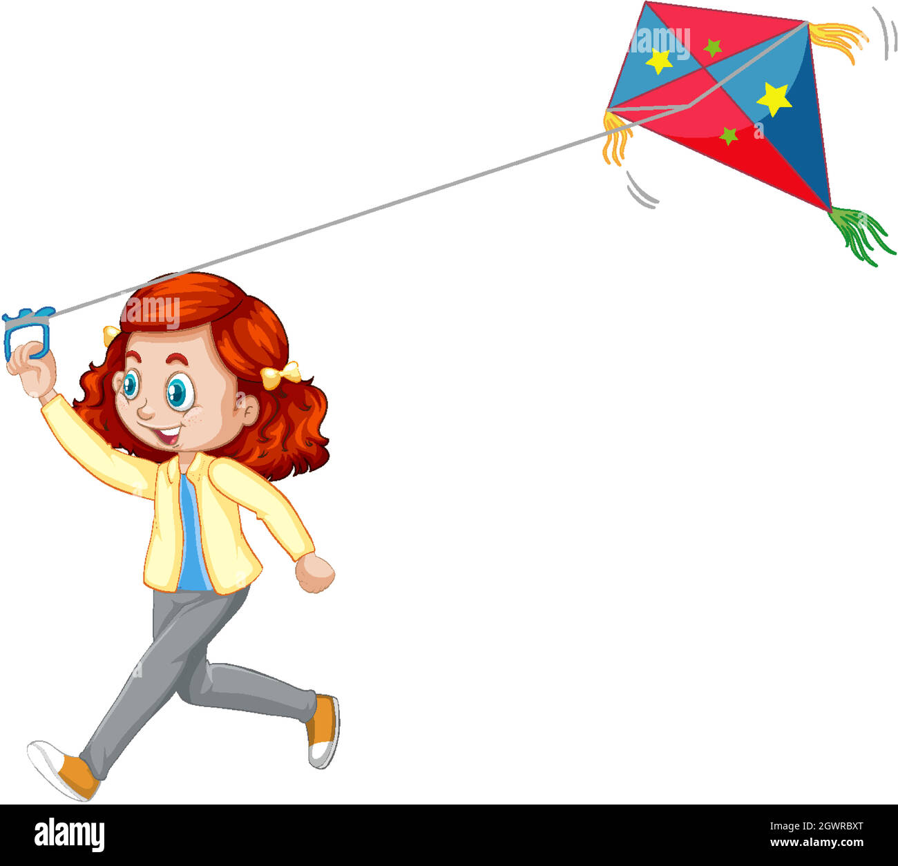 Girl Flying Kite Clipart