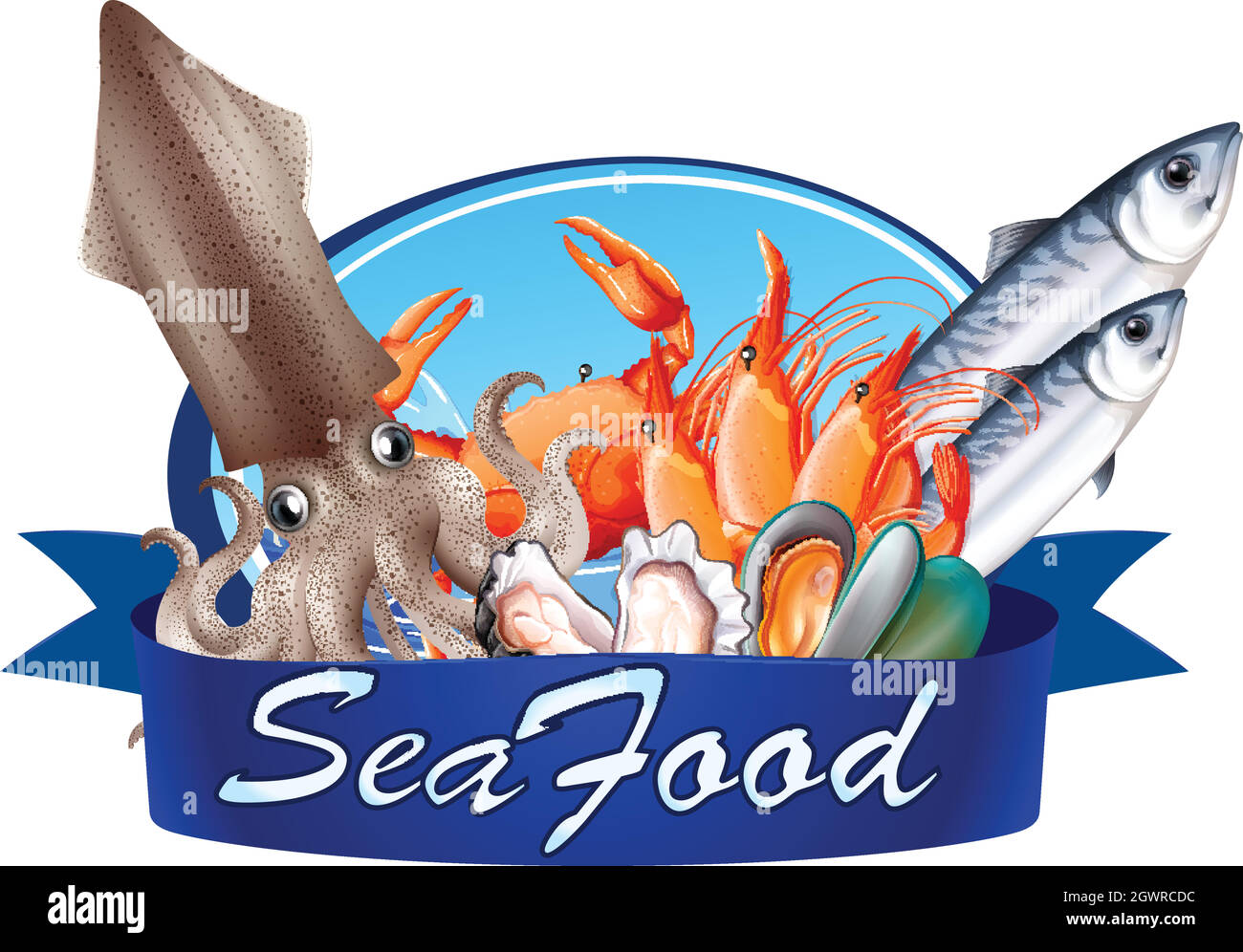 Seafood label with assorted seafood Stock Vector Image & Art - Alamy