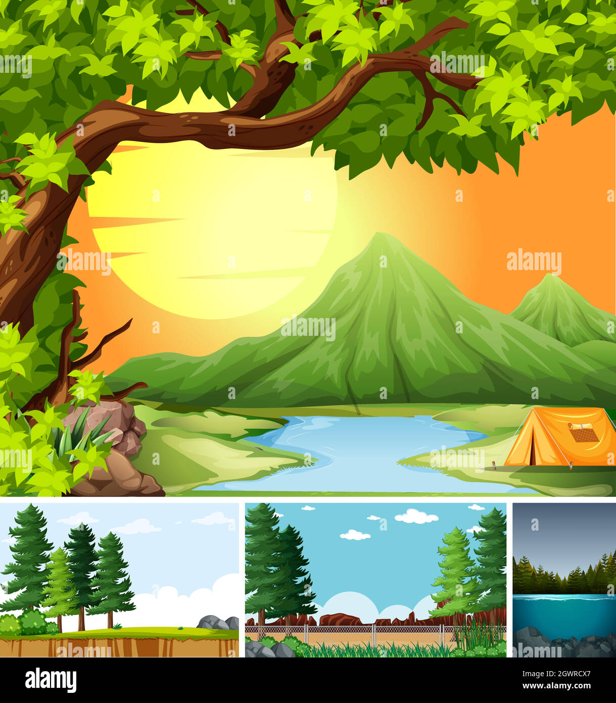 Four different scenes in nature setting cartoon style Stock Vector ...