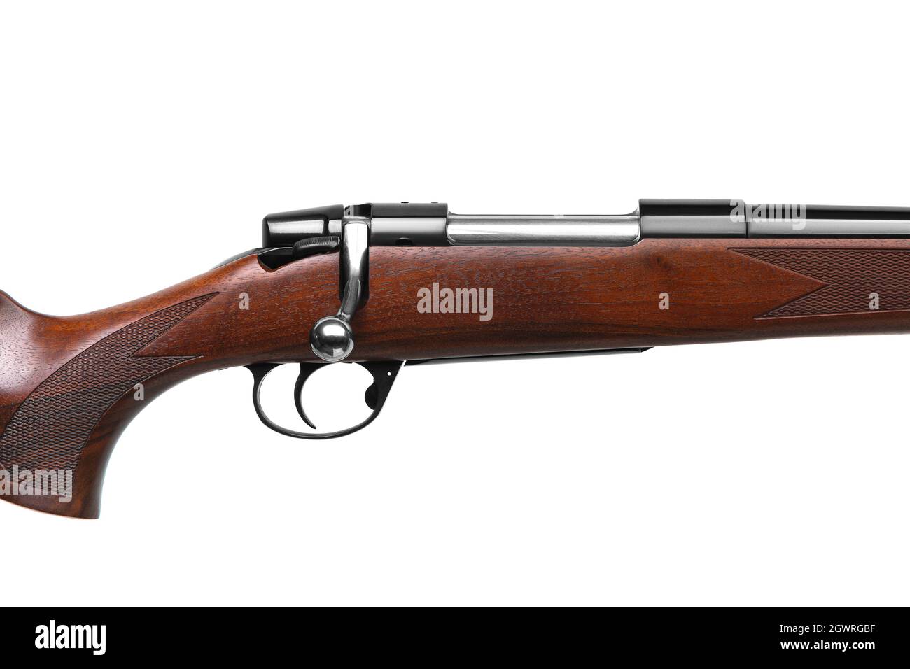 A classic bolt-action rifle with a wooden stock and mechanical sights ...