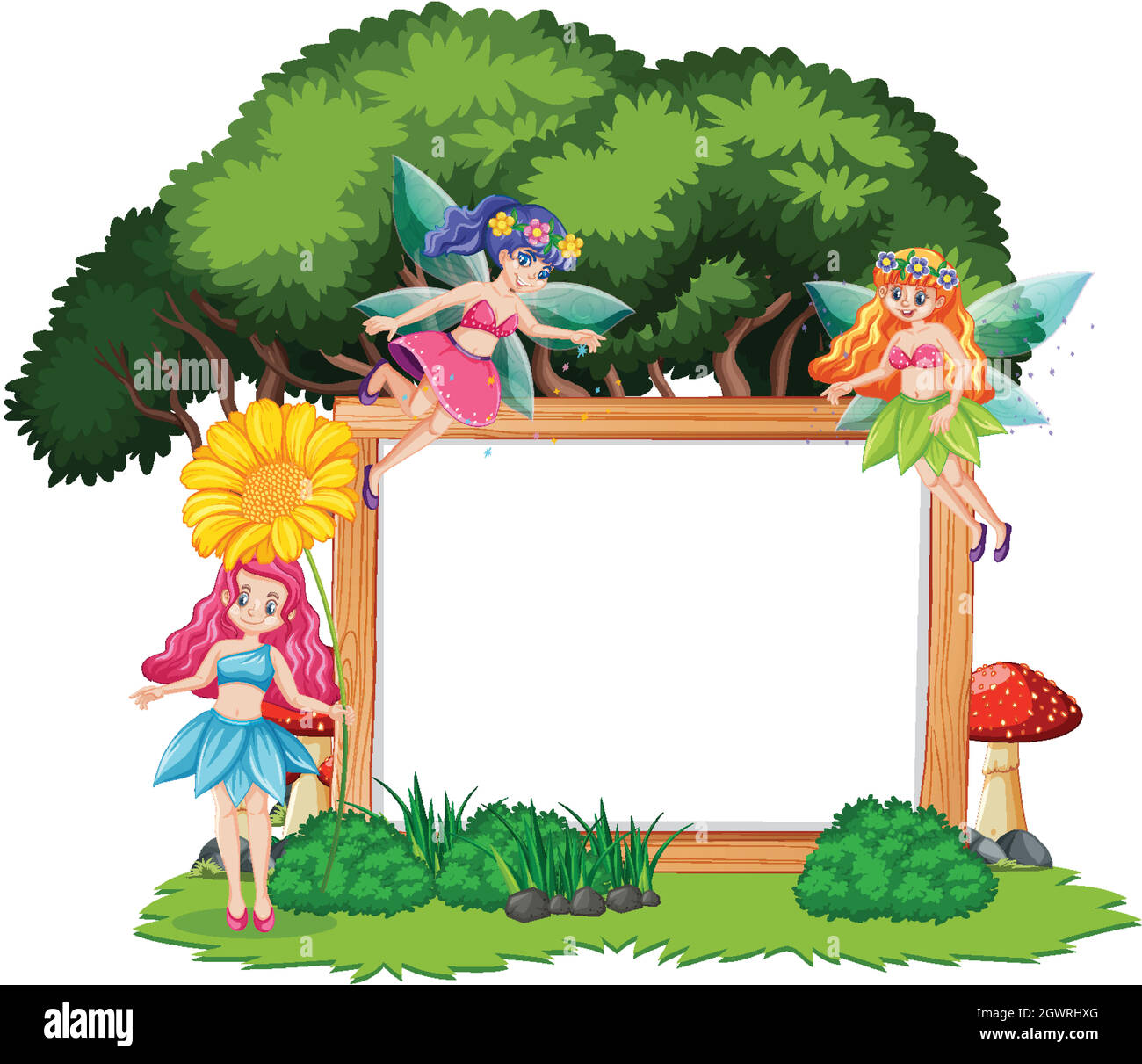 Fairy tales in forest with blank banner cartoon style on white ...