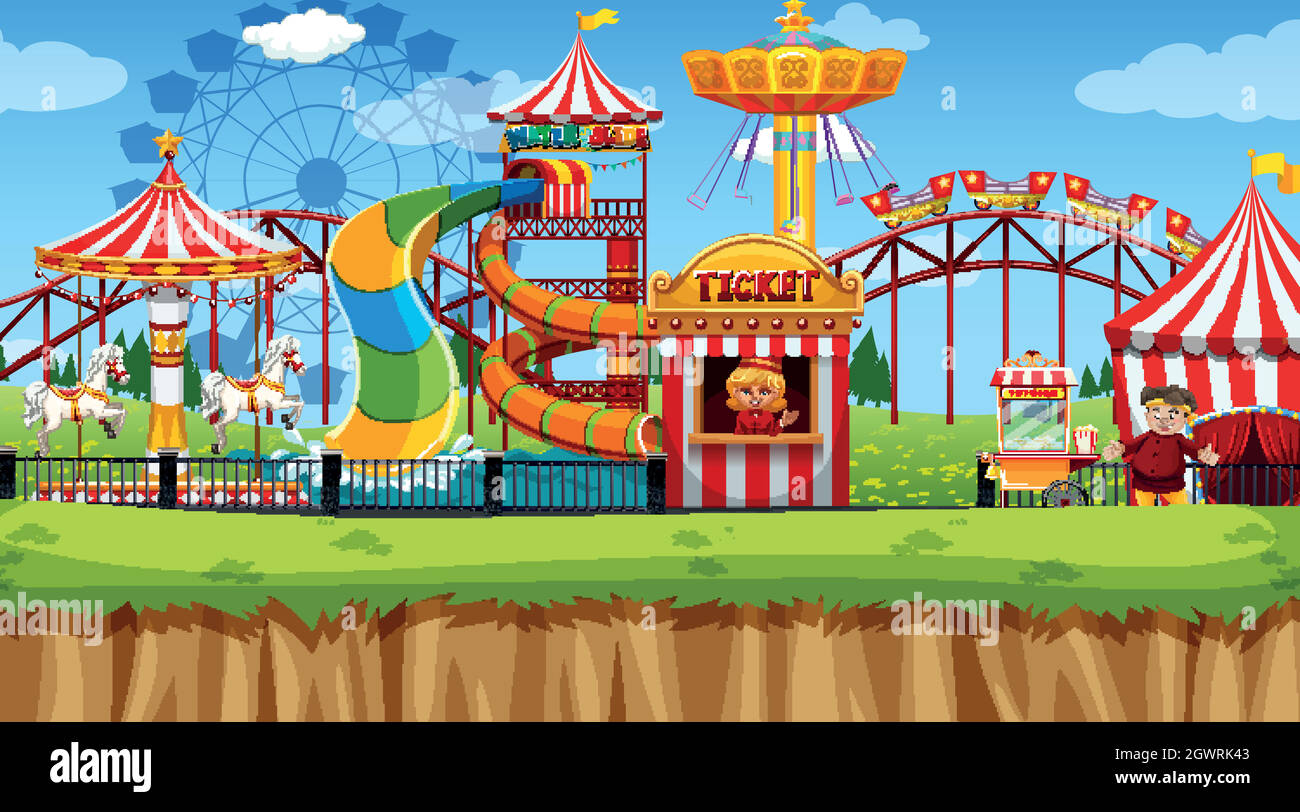 Amusement park scene in park Stock Vector Image & Art - Alamy