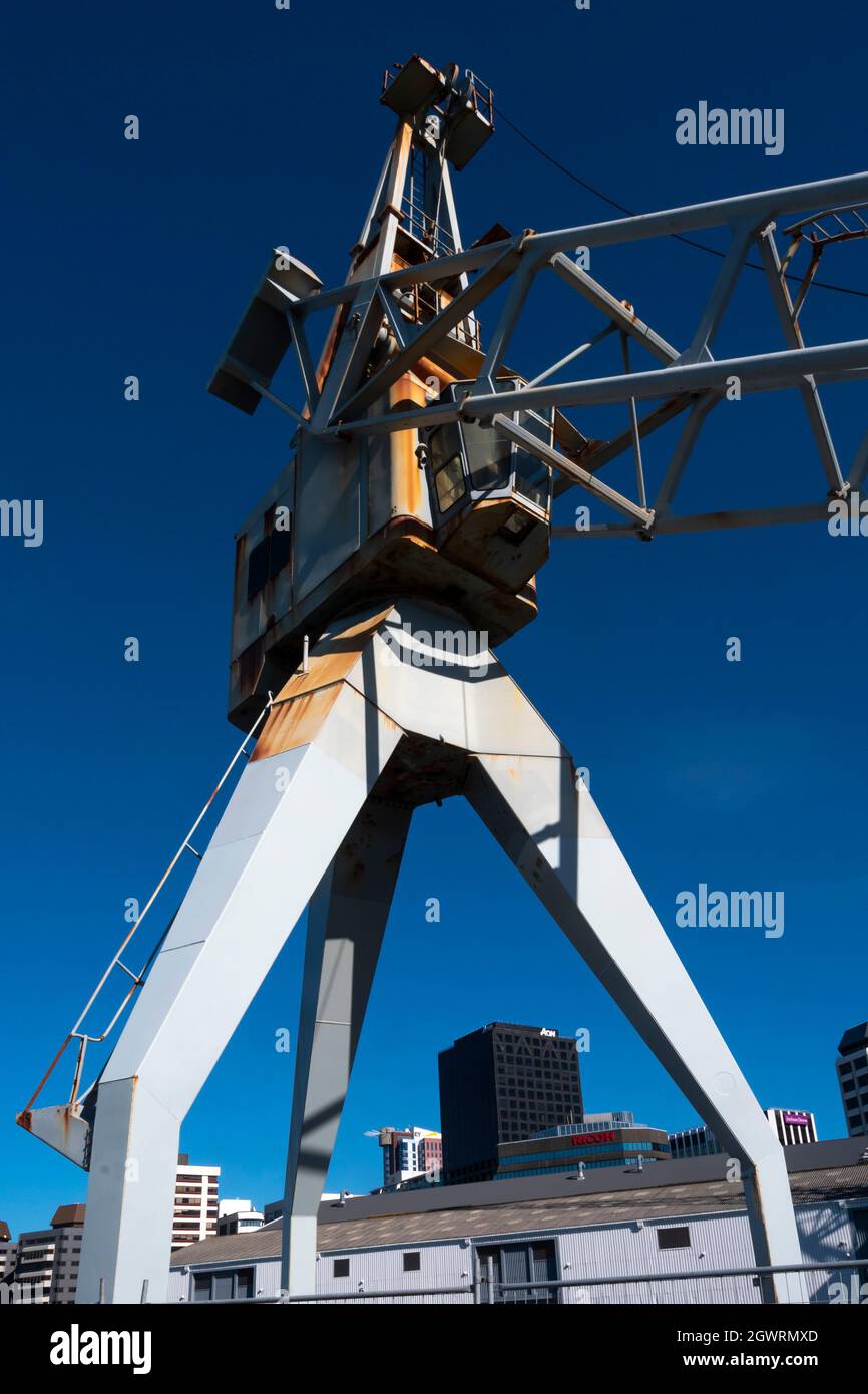 Historic crane on Queens Wharf, Wellington, North Island, New Zealand ...