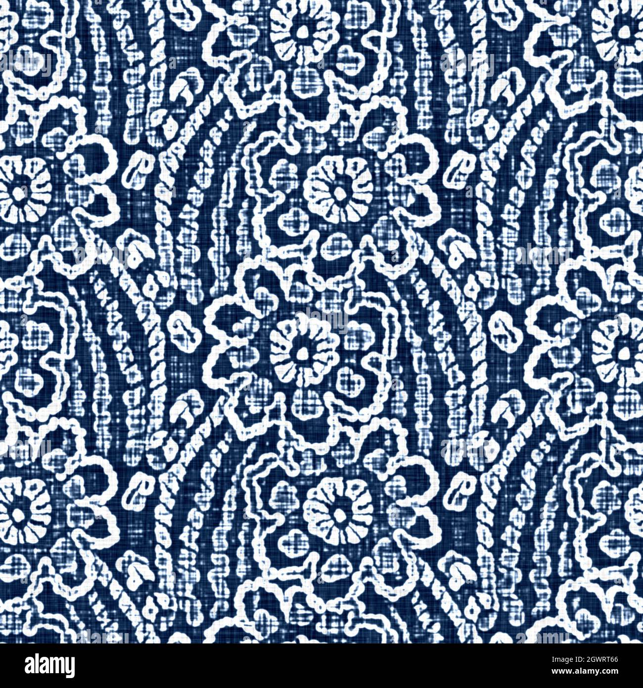 Acid wash blue jean effect texture with decorative linen floral motif ...