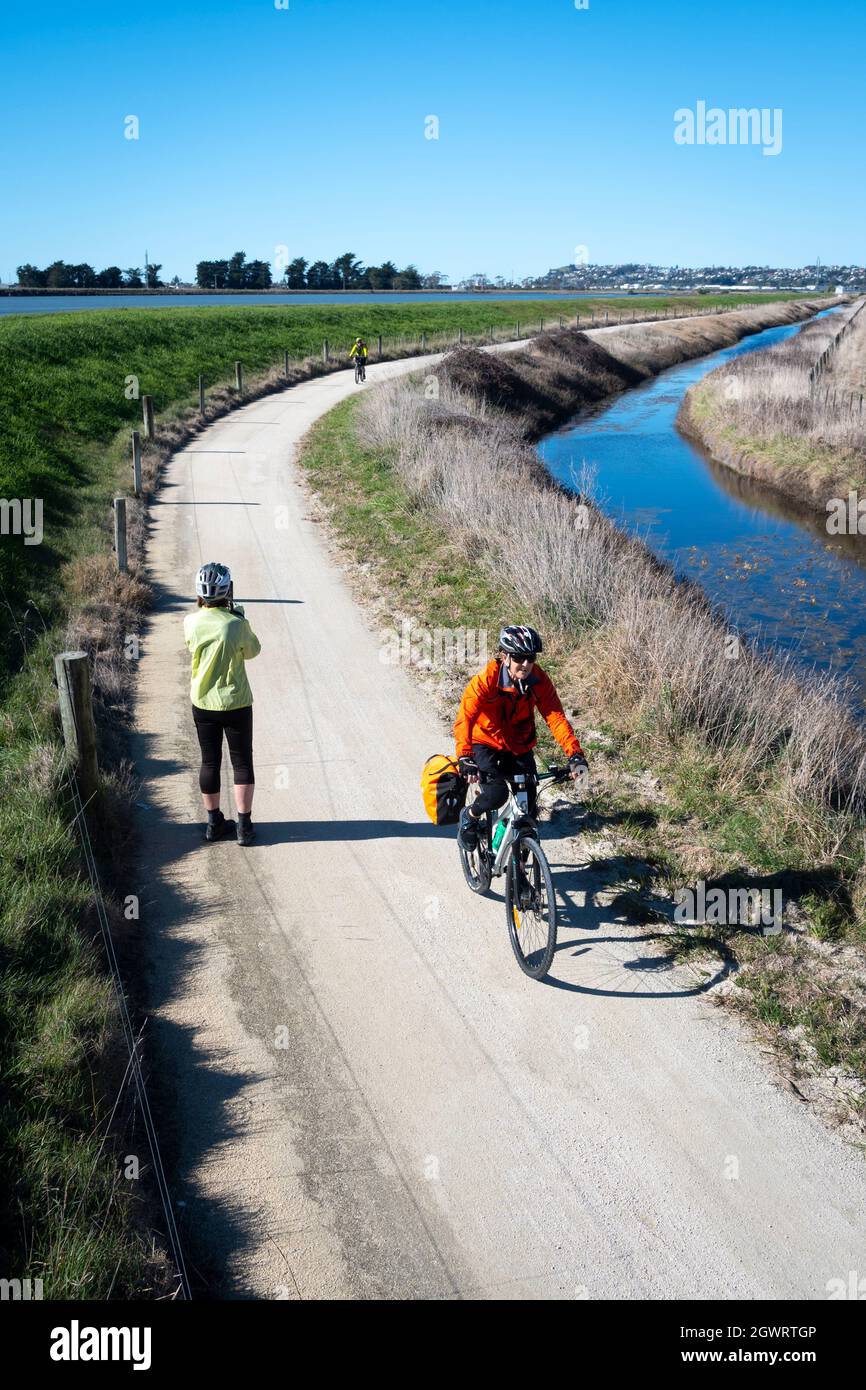 Cycle track along drainage channel, Ahuriri, Napier, Hawkes Bay, North ...