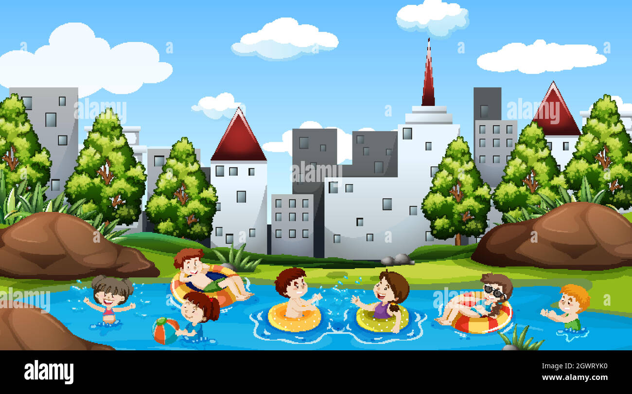 Active kids playing in outdoor scene Stock Vector Image & Art - Alamy