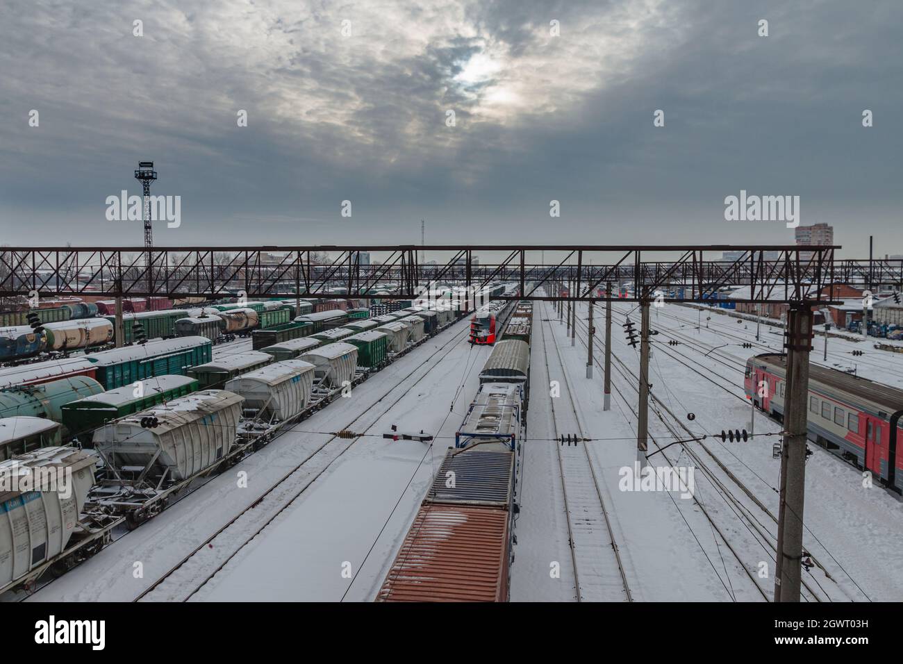 Cityscape with trains in winter hi-res stock photography and images - Alamy