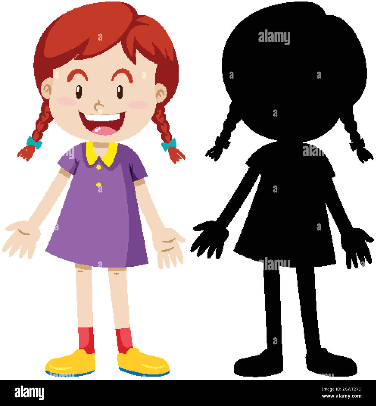 Happy girl standing position with its silhouette Stock Vector Image ...