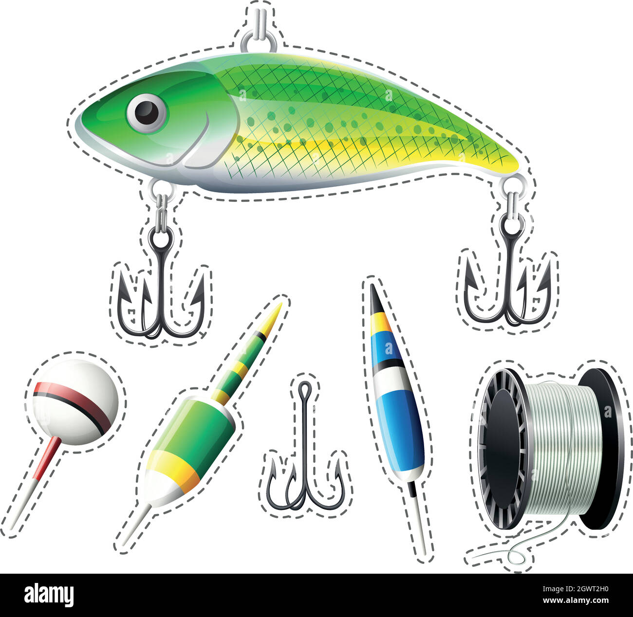 Sticker set of fishing equipment Stock Vector Image & Art - Alamy