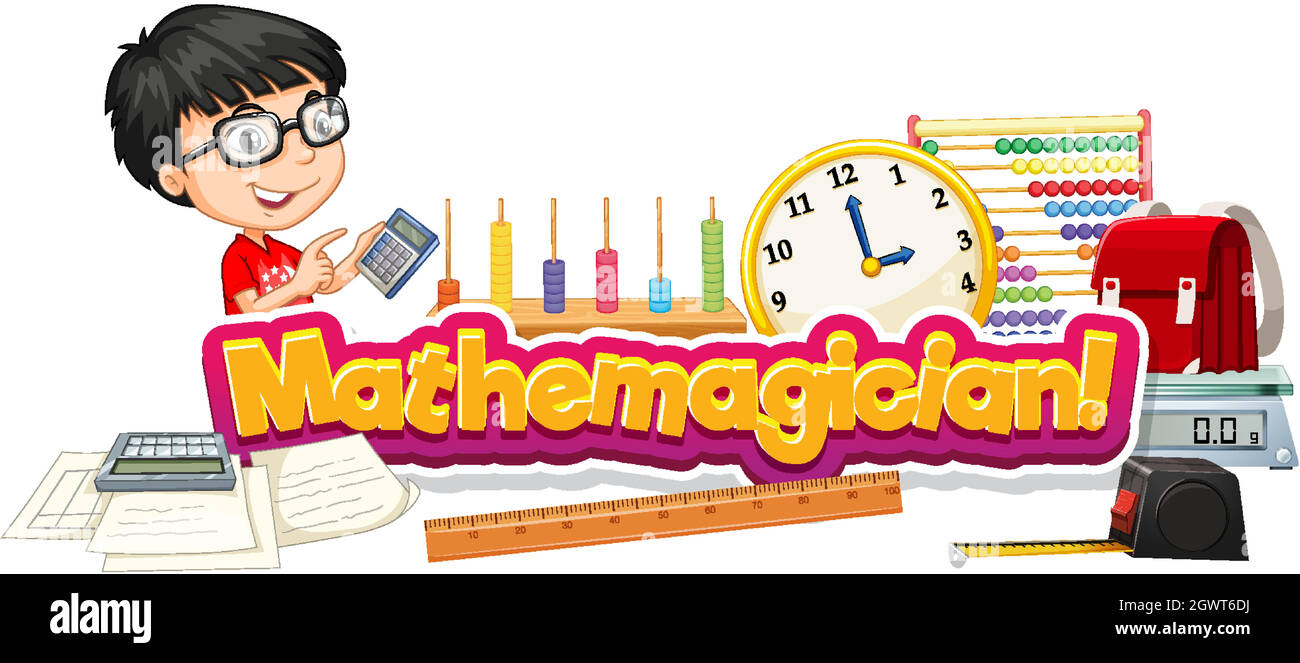 Sign template with word mathemagician and happy boy Stock Vector Image ...