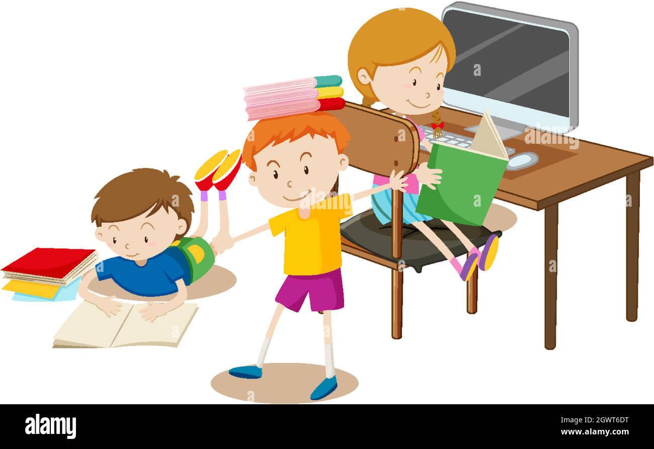 Students with classroom elements on white background Stock Vector Image ...