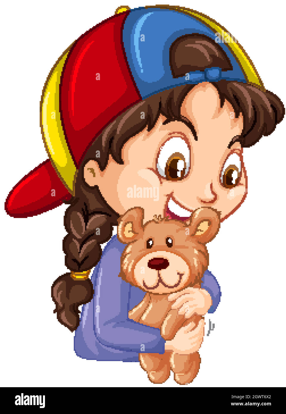 Cute girl hugging teddy bear on white background Stock Vector Image ...