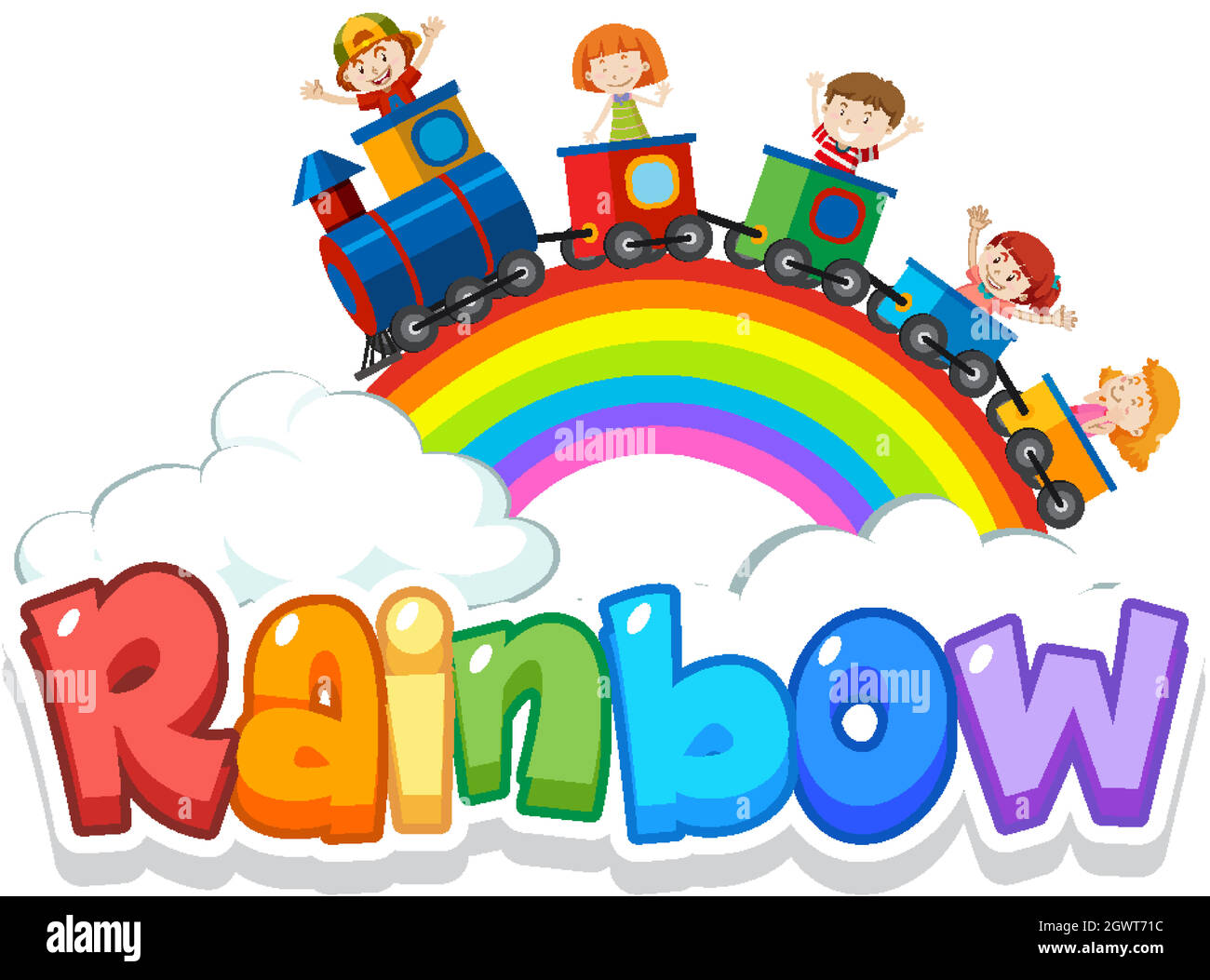 Font design for word rainbow with rainbow in the sky background Stock ...