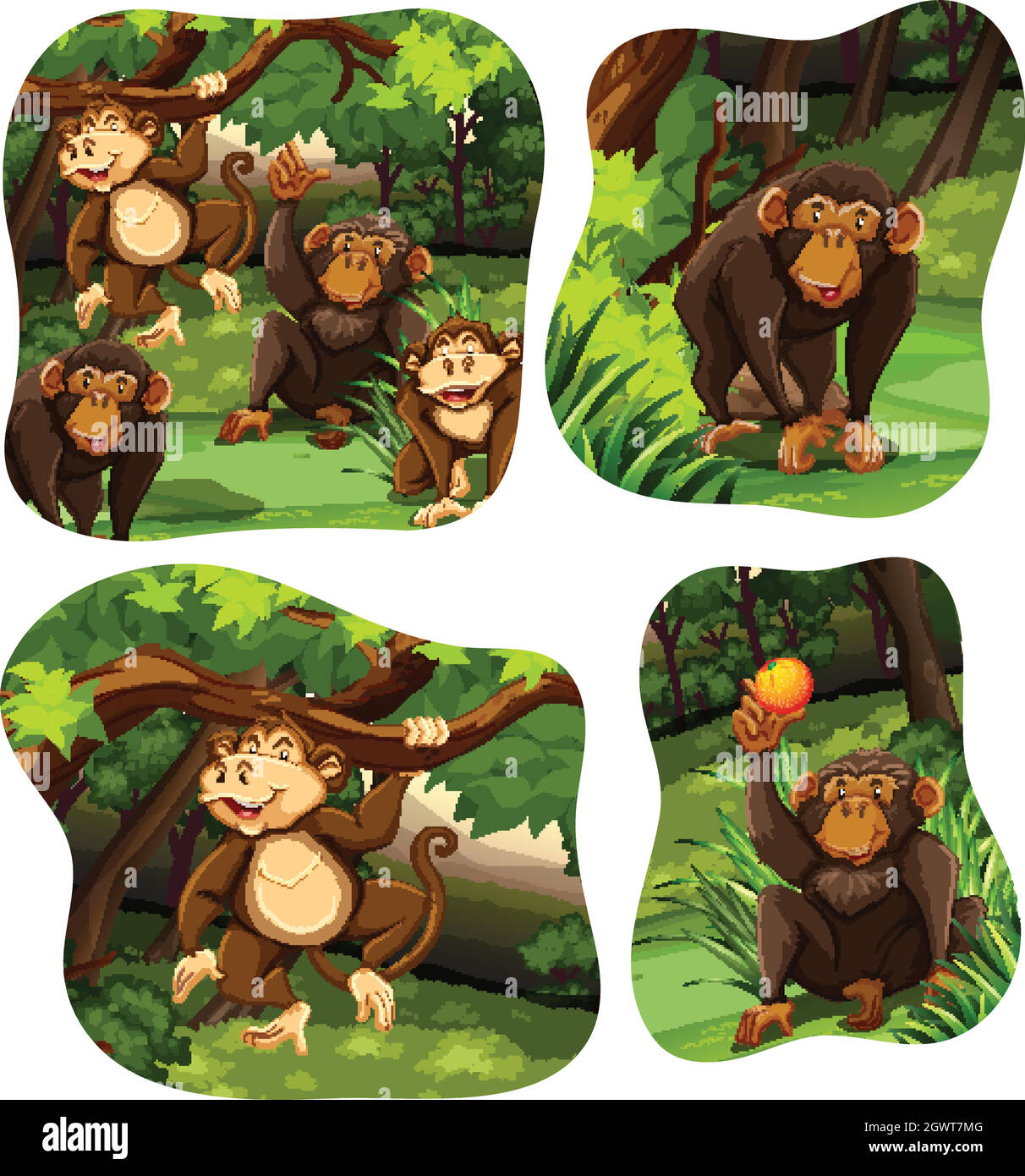 Monkeys in tree cartoon hi-res stock photography and images - Alamy
