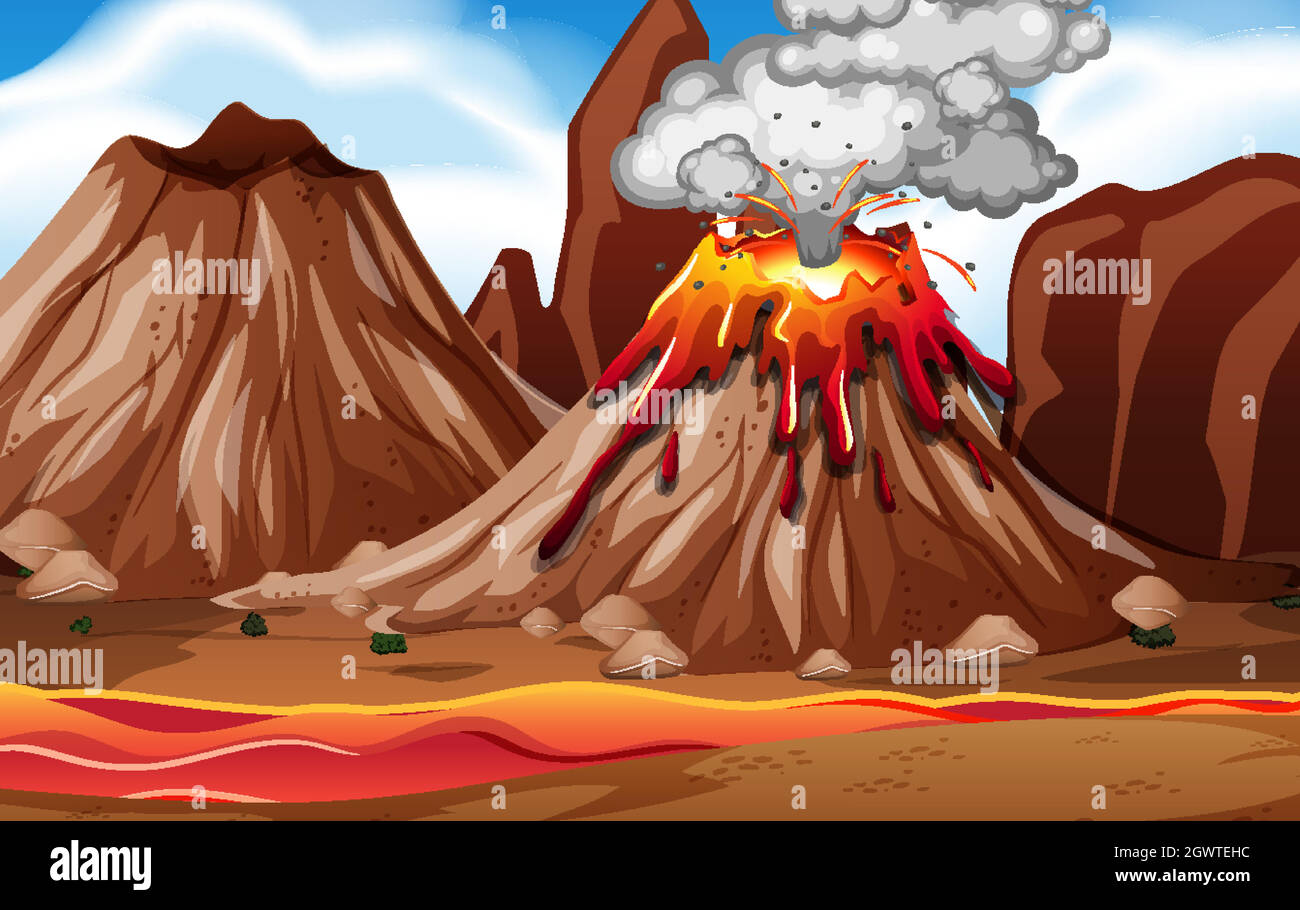 Volcano eruption in nature scene at daytime Stock Vector Image & Art ...