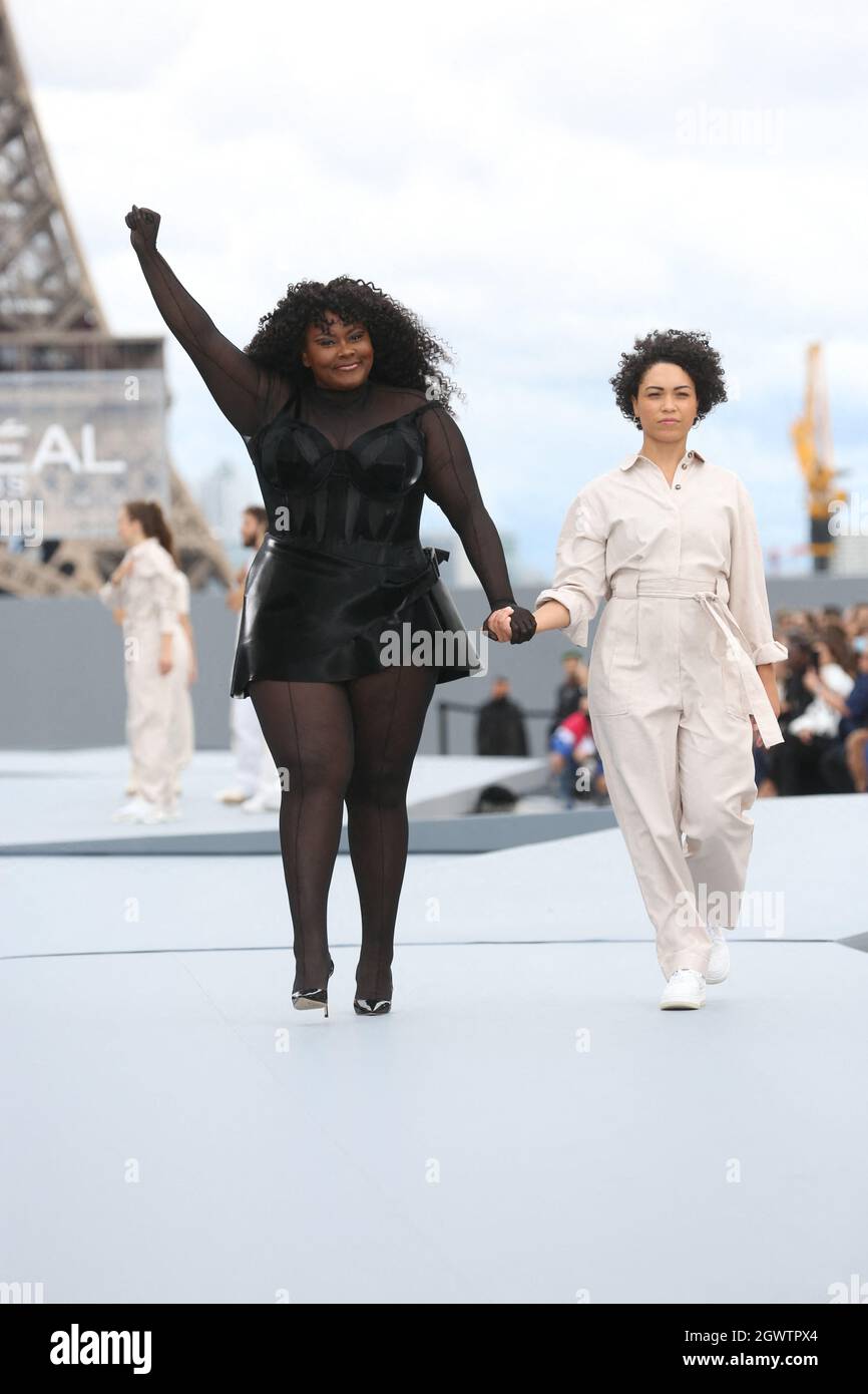 Yseult walks on the Catwalk of L'Oreal show during Paris Fashion Week ...