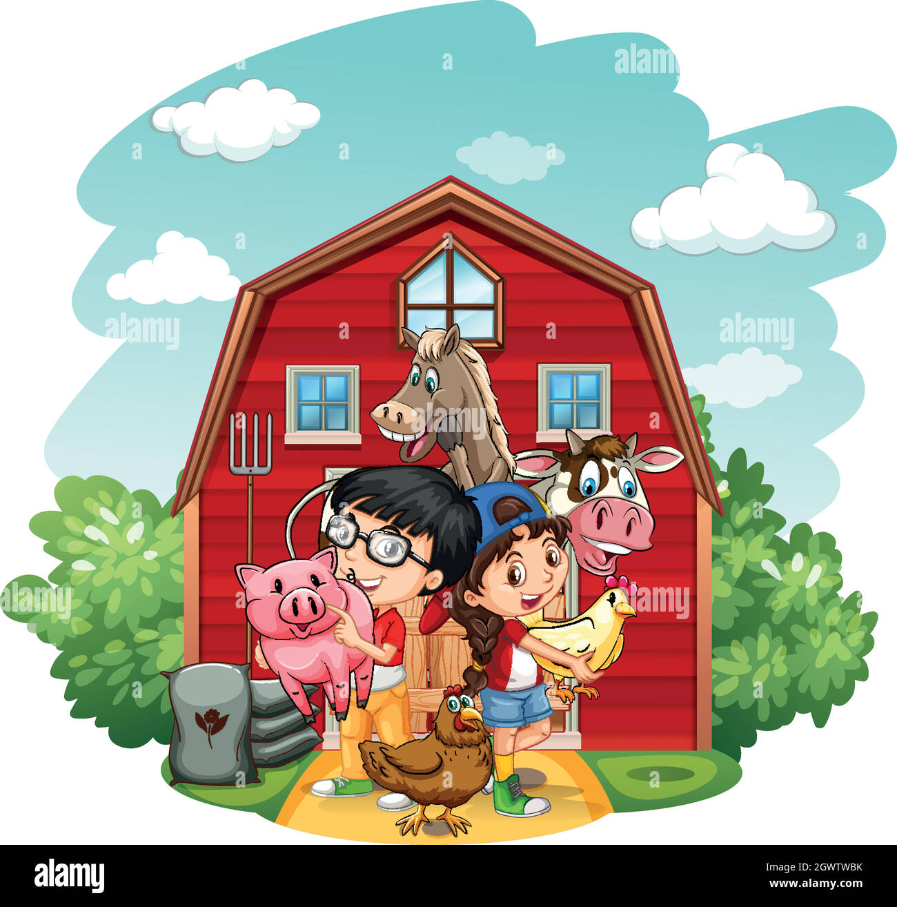 Children farm animals students Stock Vector Images - Alamy