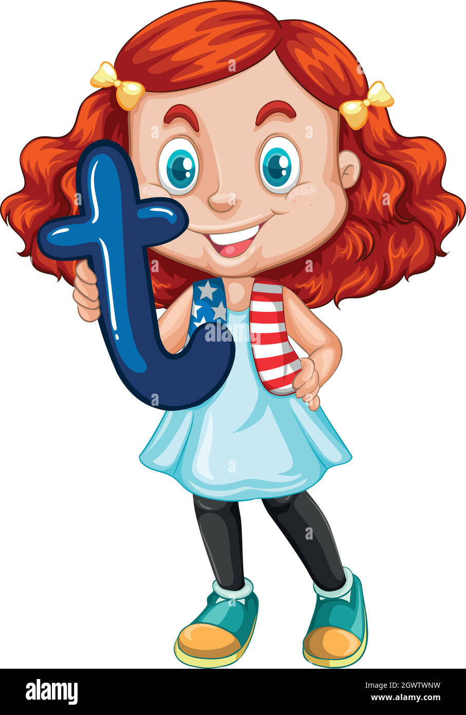 Little girl holding letter T Stock Vector Image & Art - Alamy