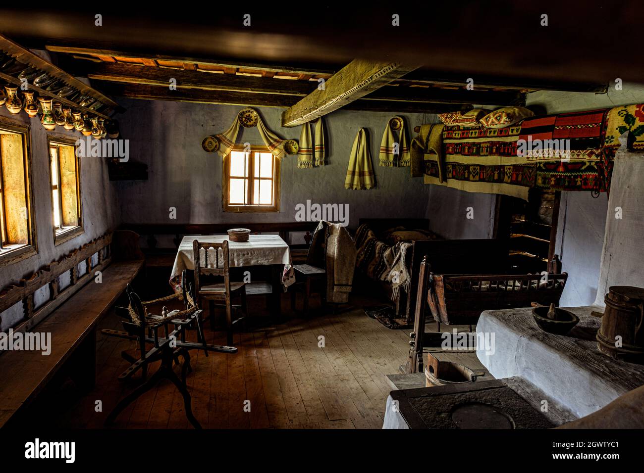 Traditional Romanian Folk House Interior With Rural Furniture And ...