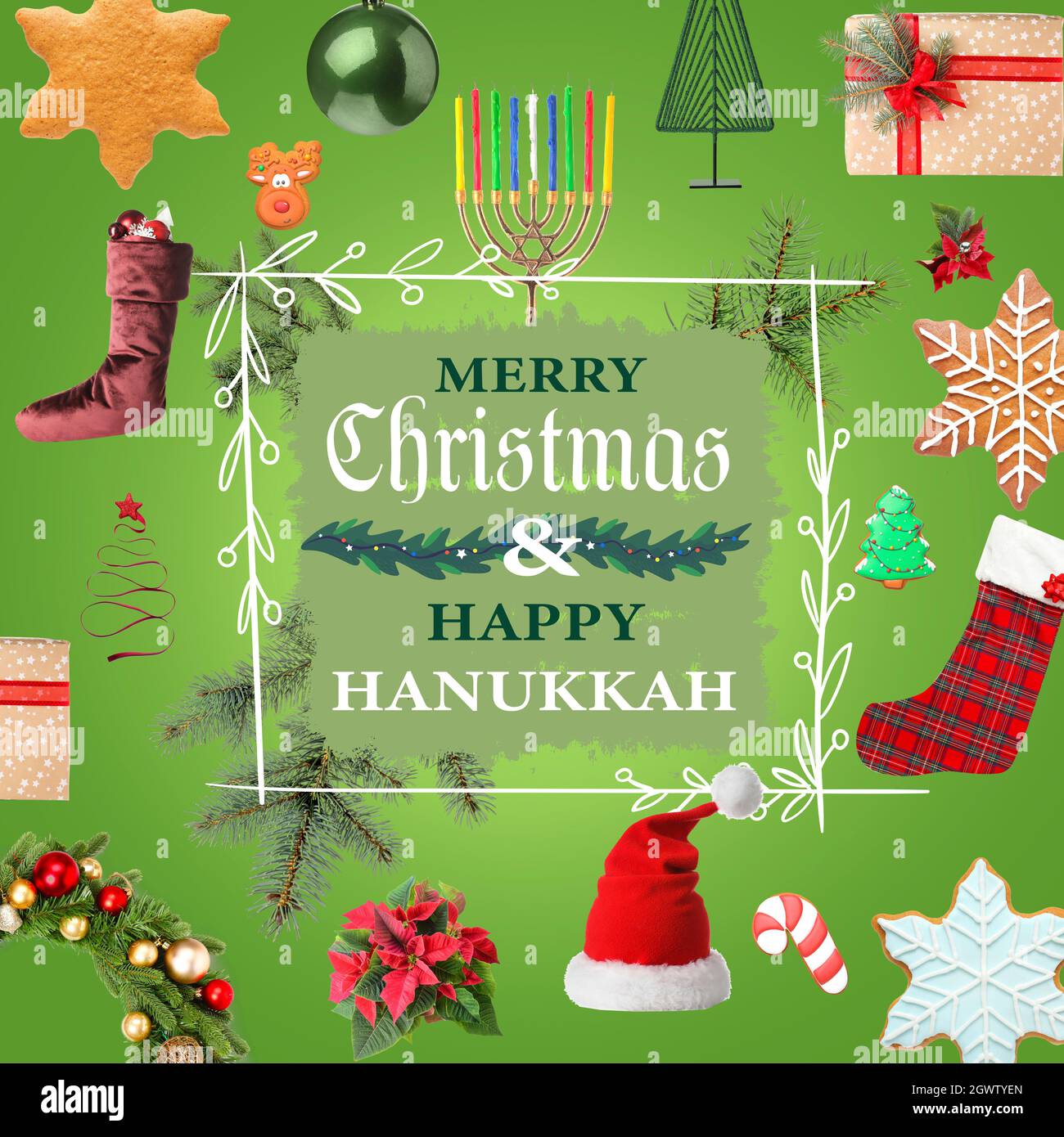 Beautiful greeting card for Happy Hanukkah and Merry Christmas Stock ...